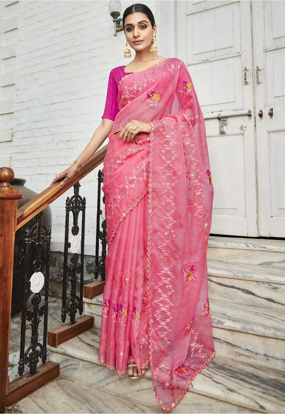 Buy Embroidered Organza Saree in Pink Online : SYC11791 - Utsav Fashion