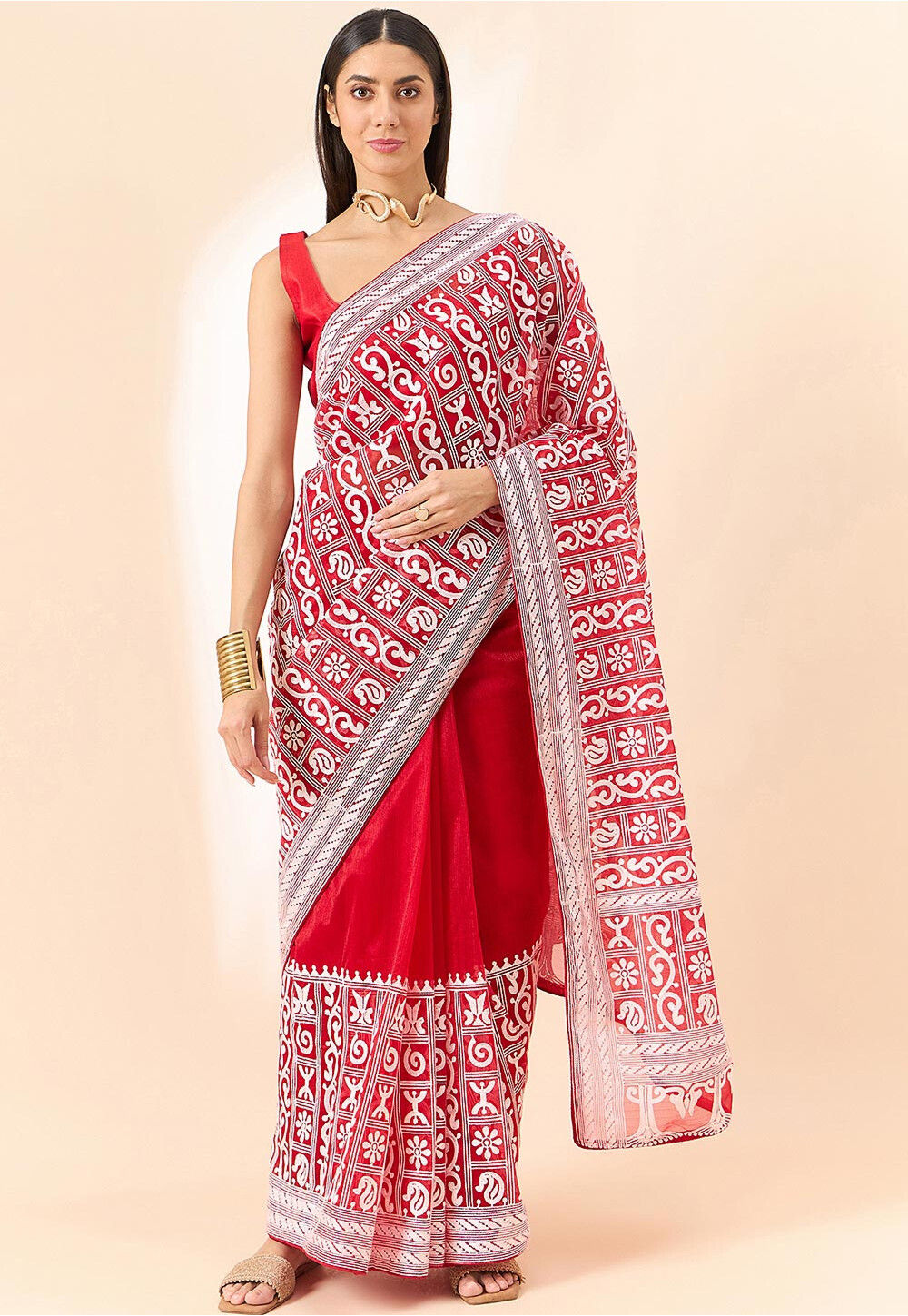 Buy Embroidered Organza Saree in Red Online : SBHA3066 - Utsav Fashion