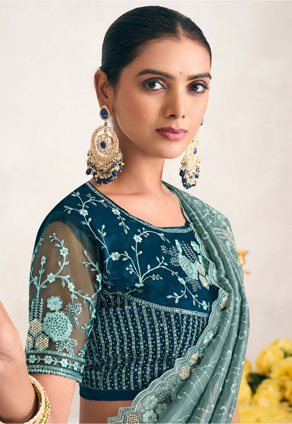 Buy Embroidered Organza Saree in Sea Green Online : SSEA4046 - Utsav ...