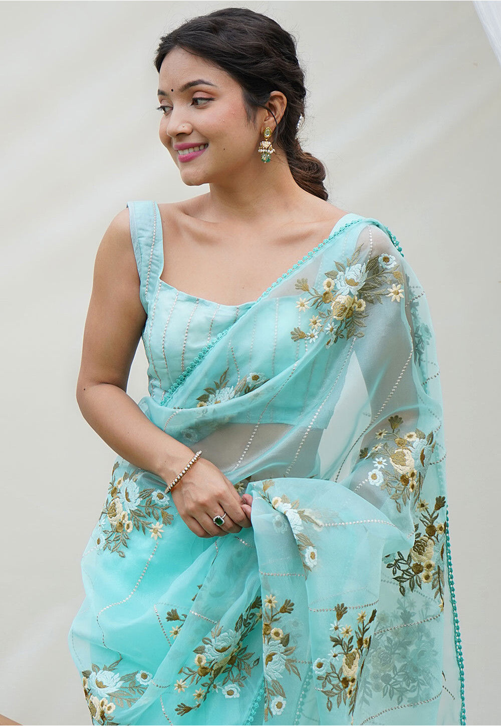 Buy Embroidered Organza Saree in Sky Blue Online : SPF9214 - Utsav Fashion