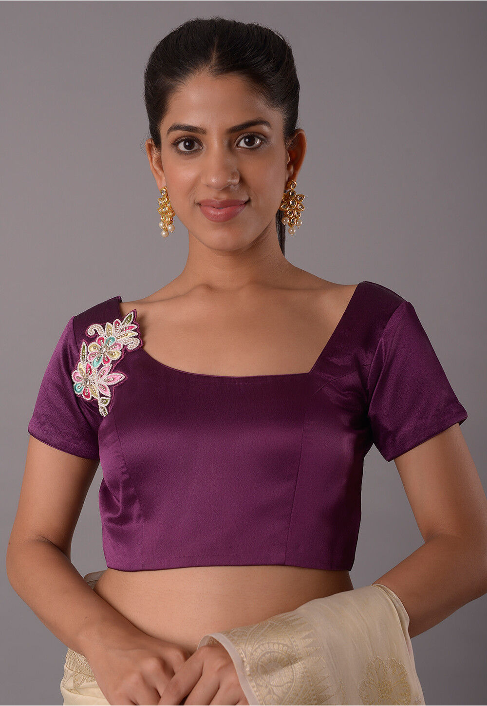 Buy Embroidered Patch Satin Blouse in Dark Purple Online : UAC280 ...