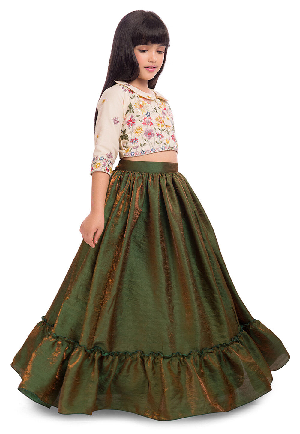 Buy Embroidered Polyester Crop Top Set in Beige Online : UKU1797 ...
