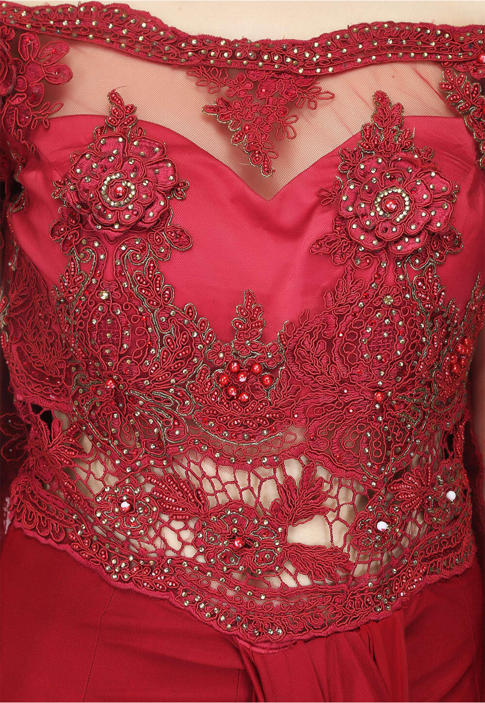 Buy Embroidered Polyester Gown with attached Dupatta in Maroon Online ...