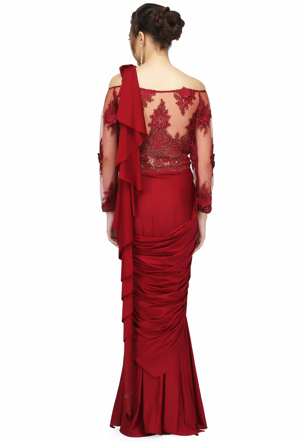 Buy Embroidered Polyester Gown with attached Dupatta in Maroon Online ...
