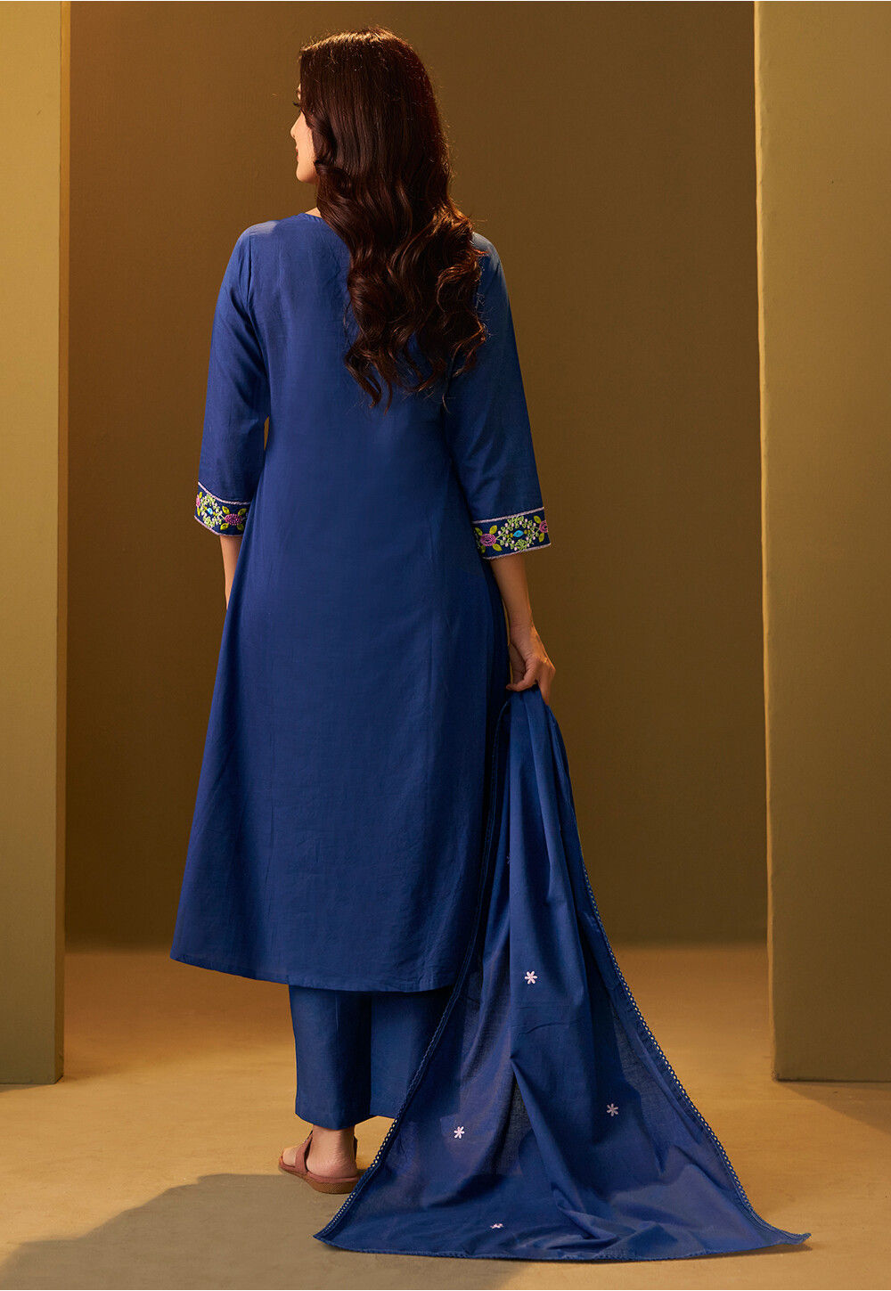 Buy Embroidered Pure Cotton A Line Suit in Navy Blue Online : KJZ343 ...