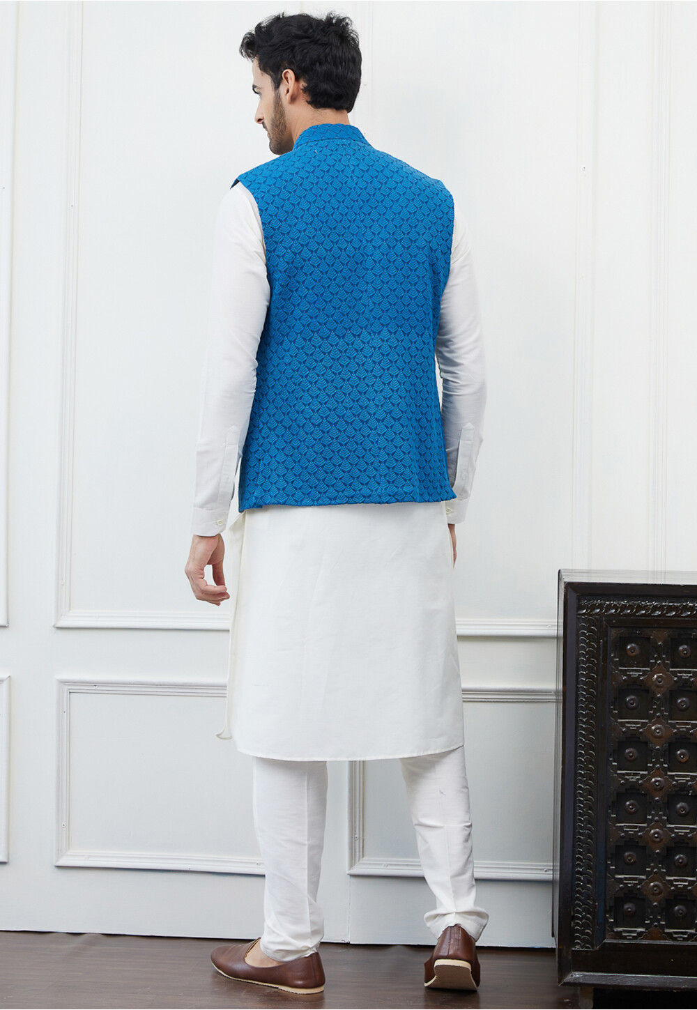 Buy Embroidered Pure Cotton Nehru Jacket in Blue Online : MEE1936 ...