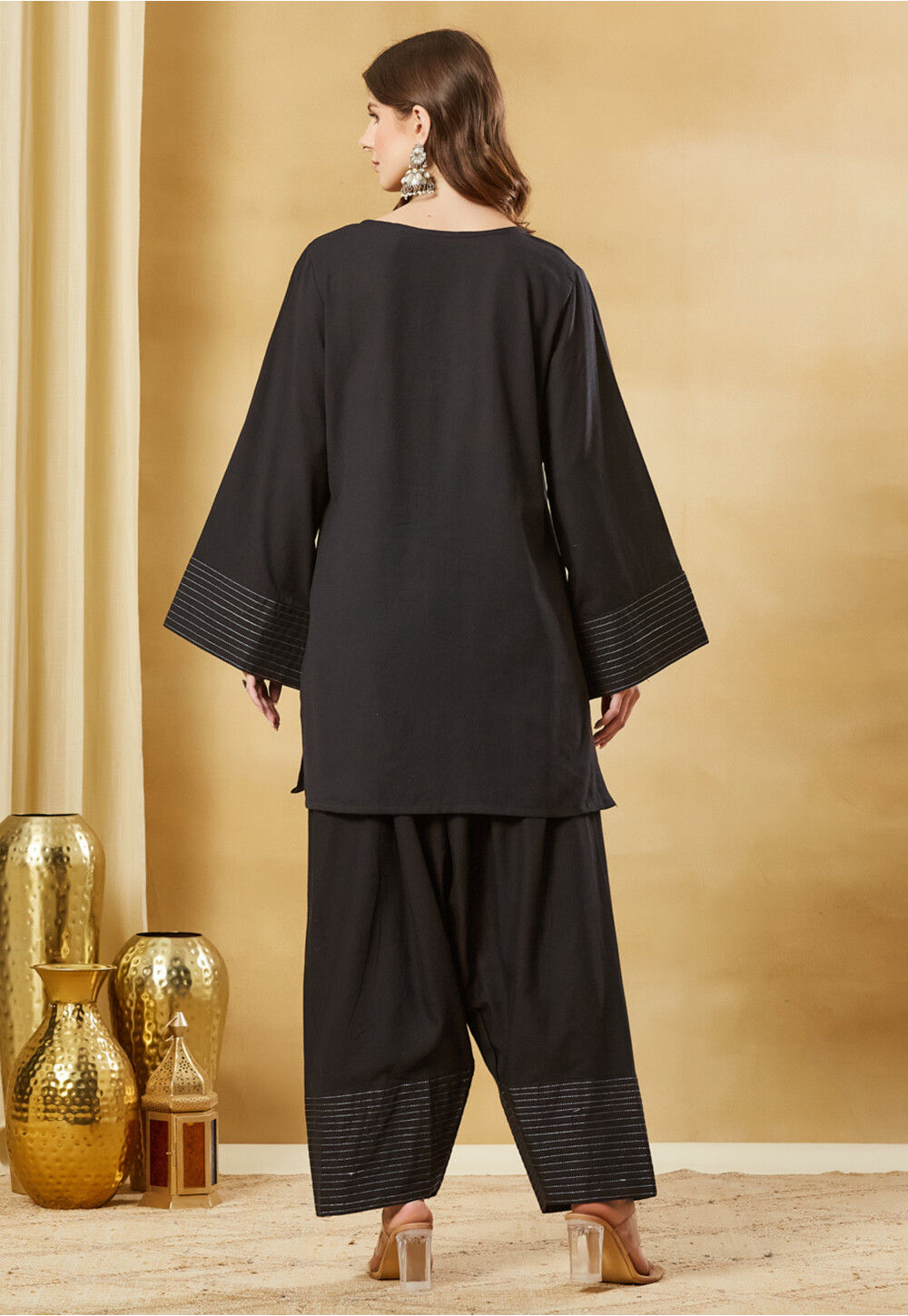 Buy Embroidered Pure Cotton Straight Kurta Set in Black Online : TKV794 ...