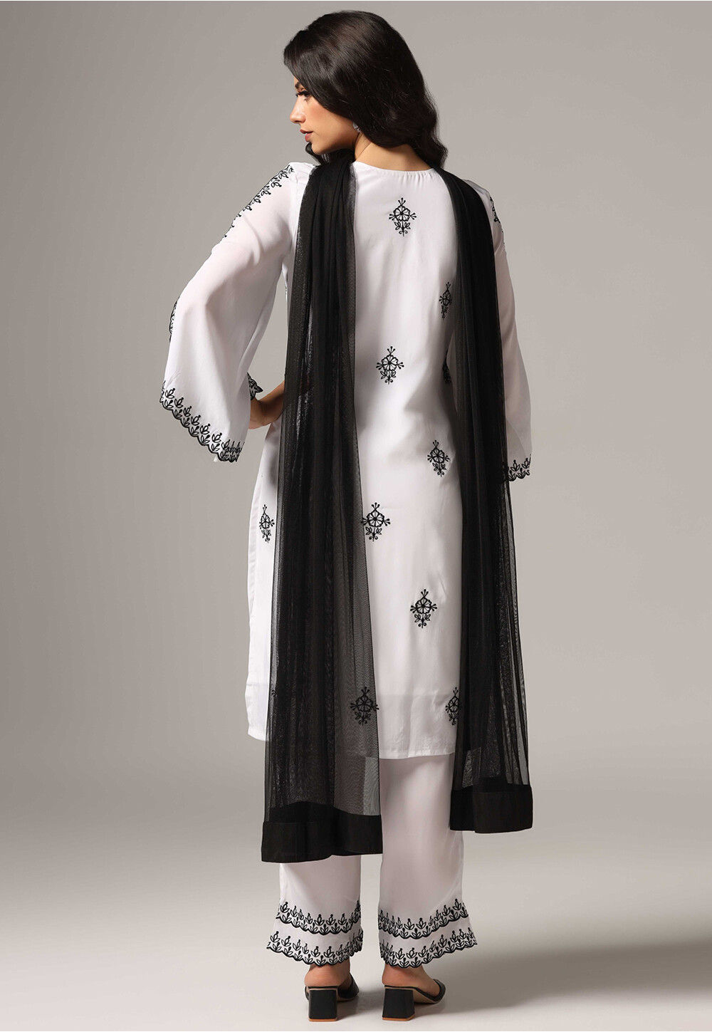 Buy Embroidered Pure Crepe Pakistani Suit in White Online : KPK295 ...