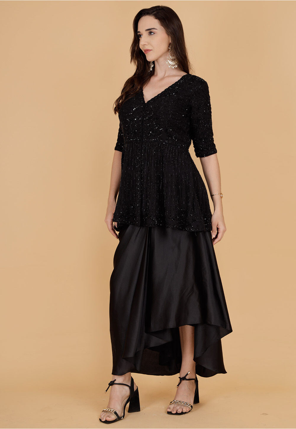 Buy Embroidered Pure Georgette Tunic Set in Black Online : TXK52 ...
