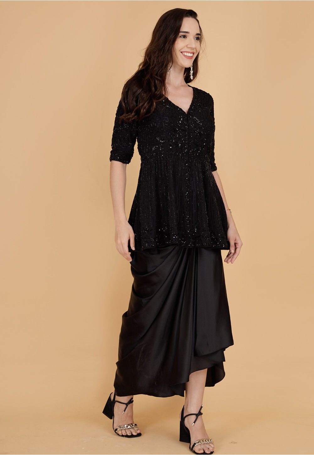 Buy Embroidered Pure Georgette Tunic Set in Black Online : TXK52 ...