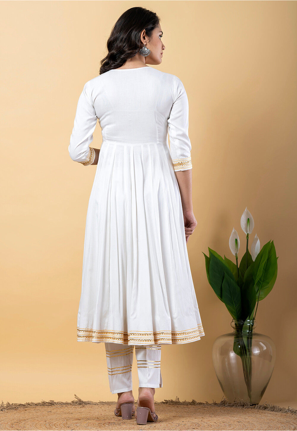 Buy Embroidered Pure Rayon Front Slit Anarkali Suit in White Online ...