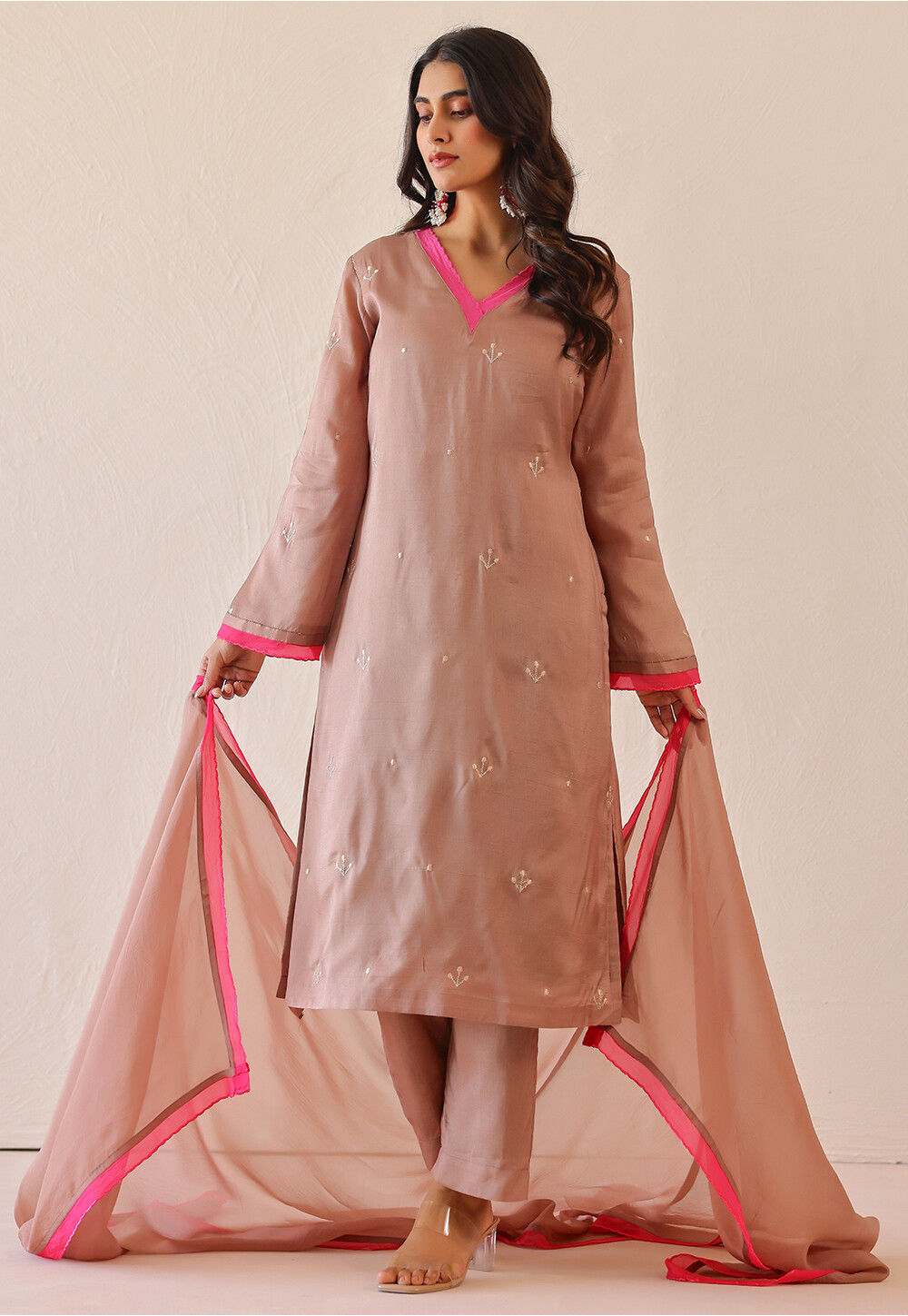 Buy Embroidered Pure Silk Pakistani Suit in Old Rose Online : KJY919 ...