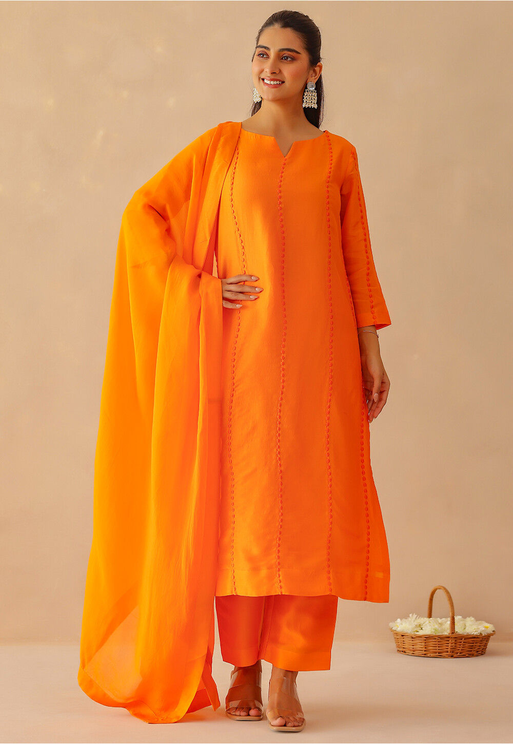 Buy Embroidered Pure Silk Pakistani Suit in Orange Online : KJY912 ...