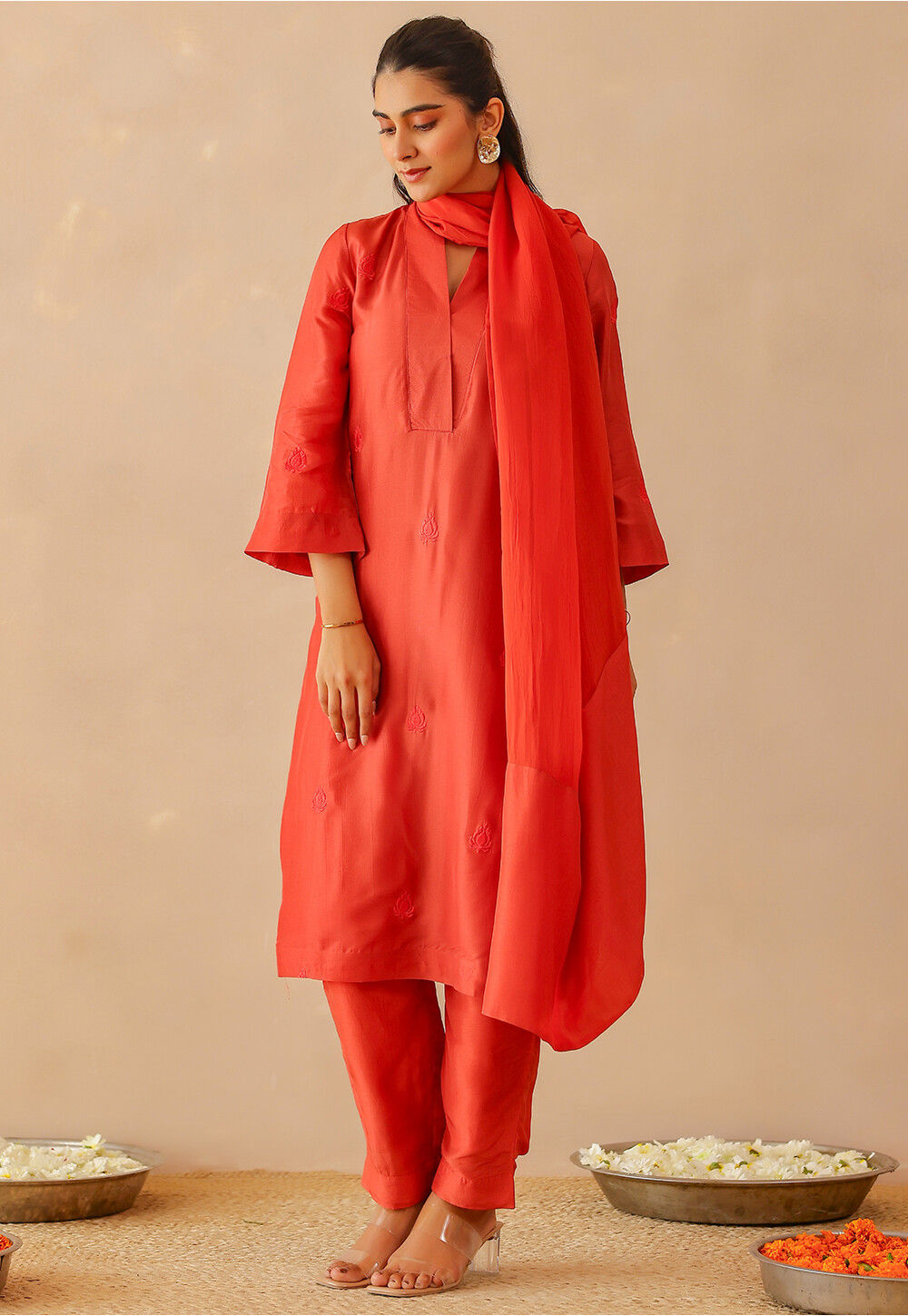 Buy Embroidered Pure Silk Pakistani Suit in Red Online : KJY916 - Utsav ...