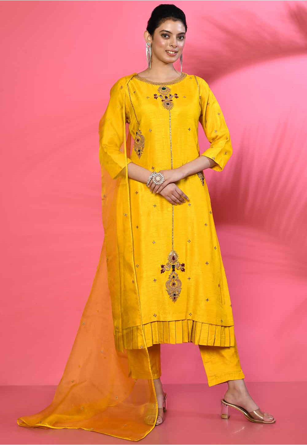 Buy Embroidered Pure Silk Pakistani Suit in Yellow Online : KFH101 ...