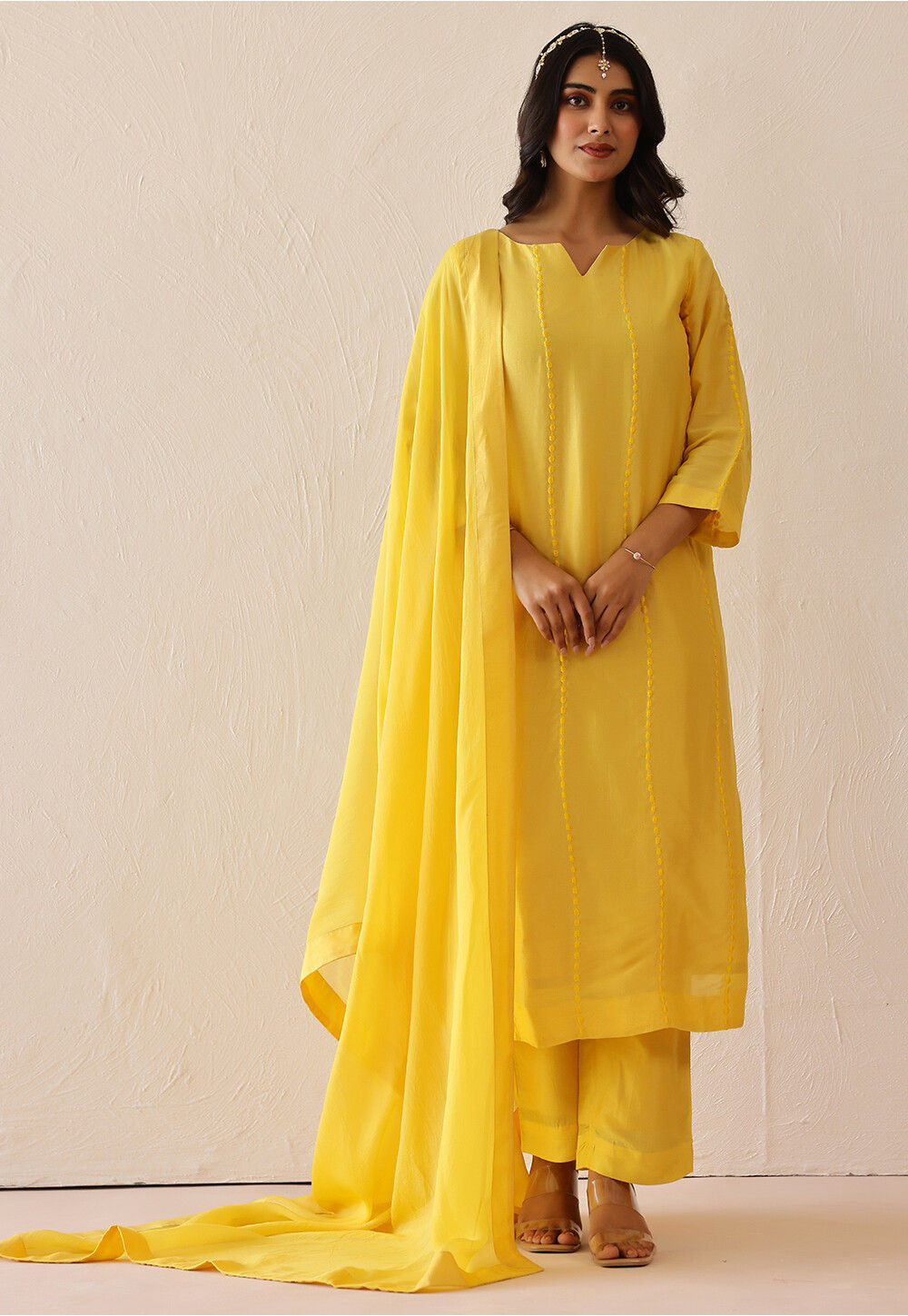 Buy Embroidered Pure Silk Pakistani Suit in Yellow Online : KJY913 ...