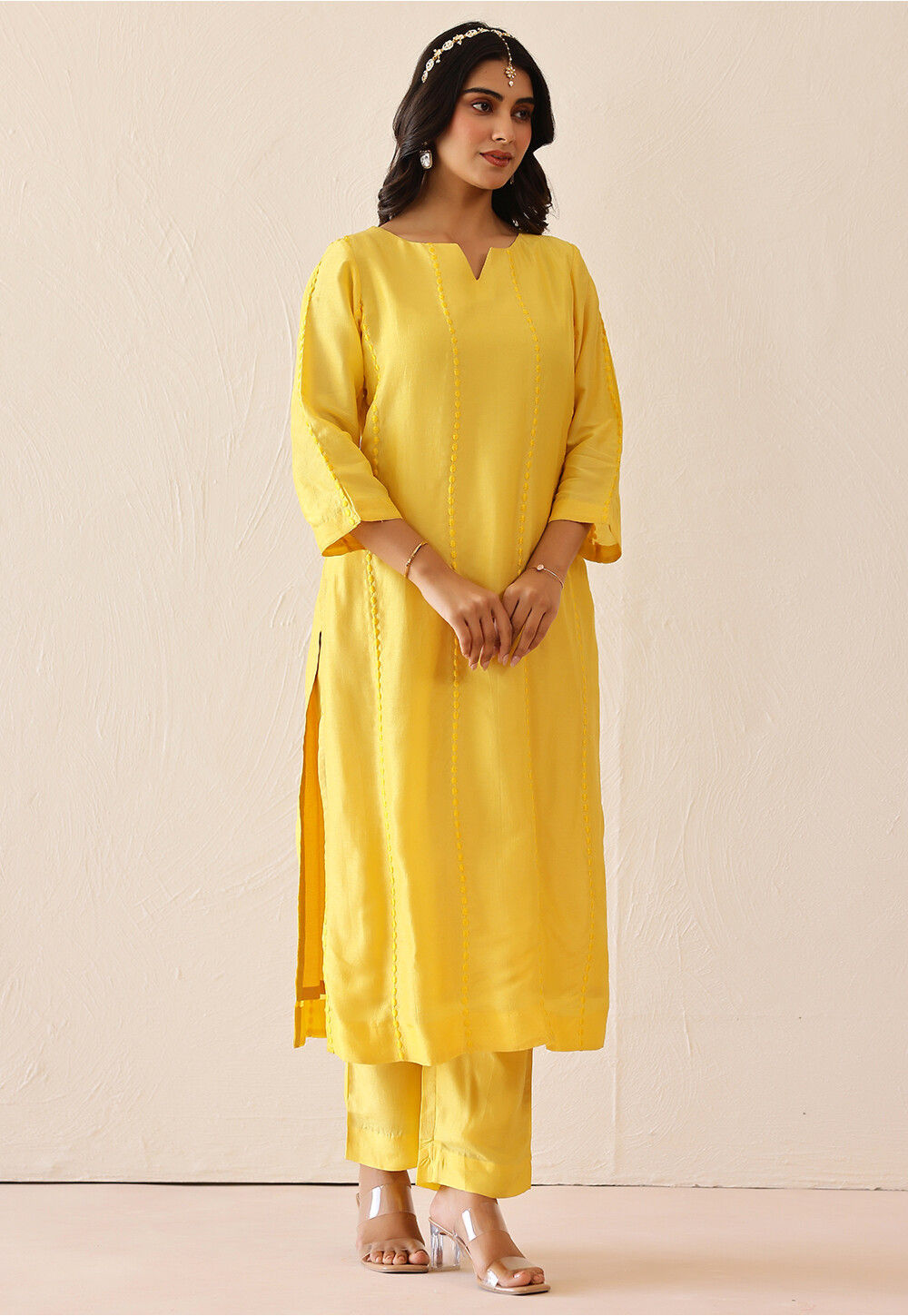 Buy Embroidered Pure Silk Pakistani Suit in Yellow Online : KJY913 ...