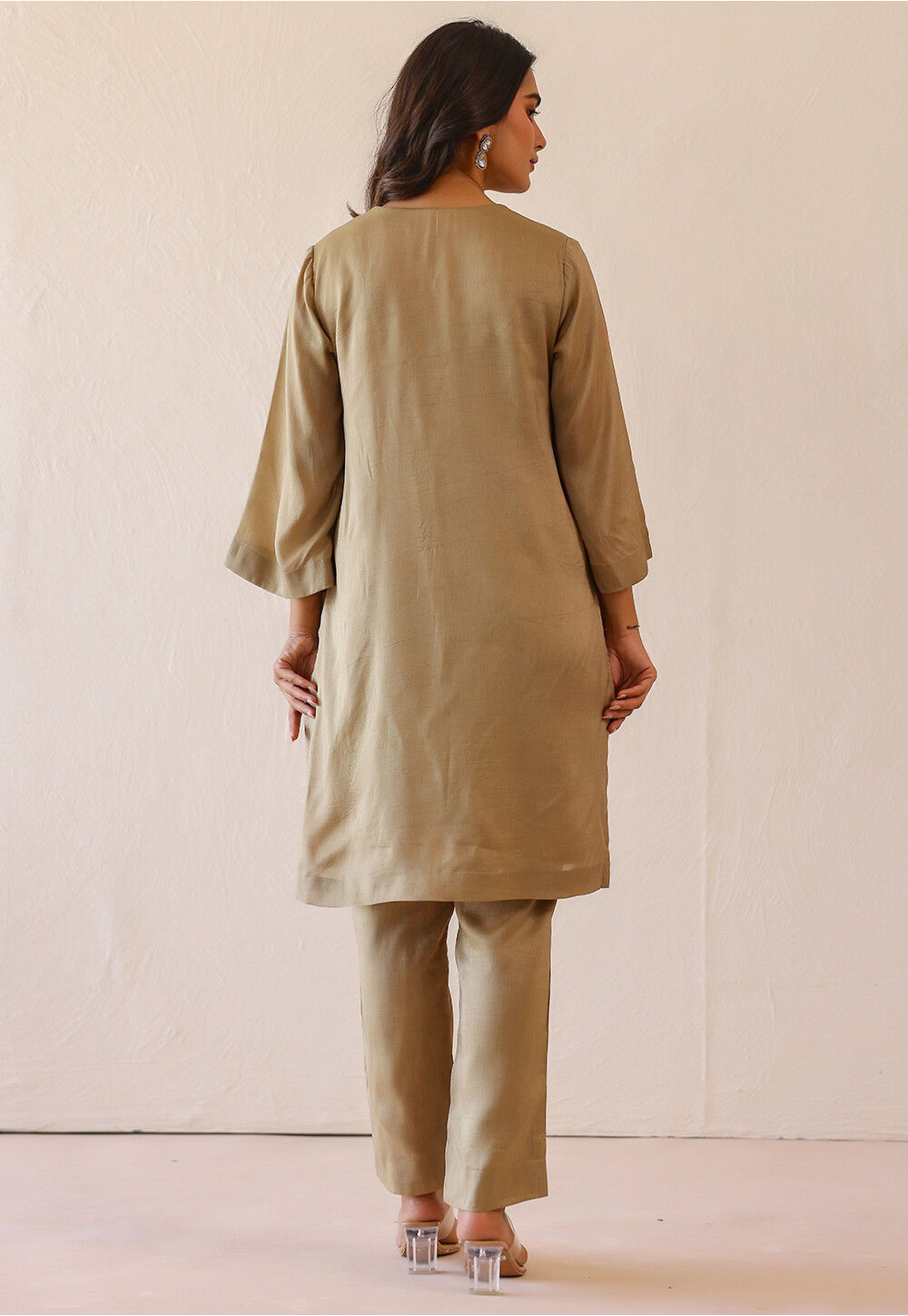 Buy Embroidered Pure Silk Straight Kurti Set in Beige Online : TRL82 ...