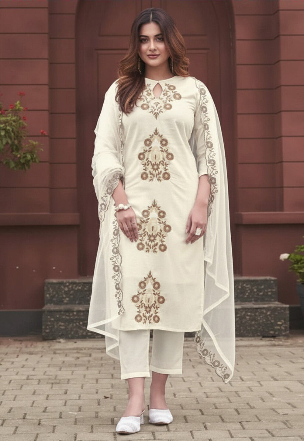 Buy Embroidered Rayon Pakistani Suit in Off White Online : KJC6430 ...