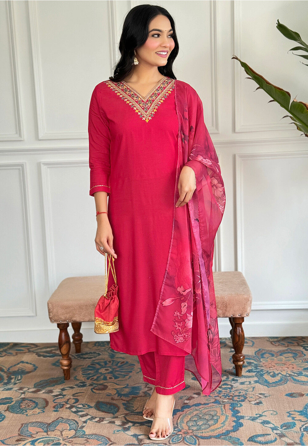 Buy Embroidered Rayon Pakistani Suit in Red Online : KJC4933 - Utsav ...