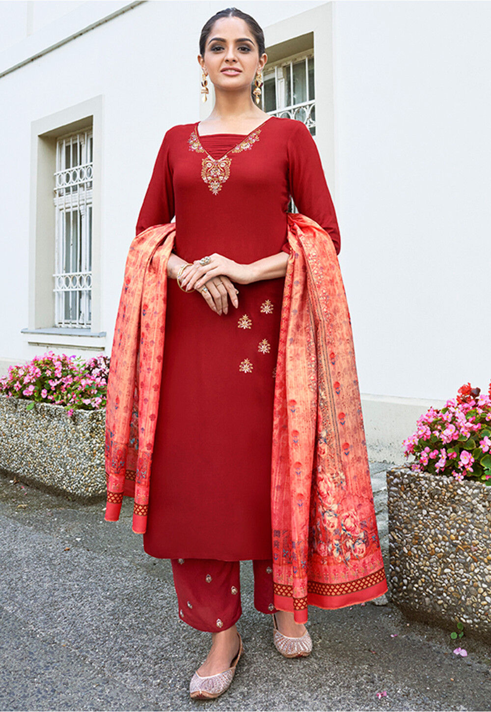 Buy Embroidered Rayon Pakistani Suit in Red Online : KQU5038 - Utsav ...