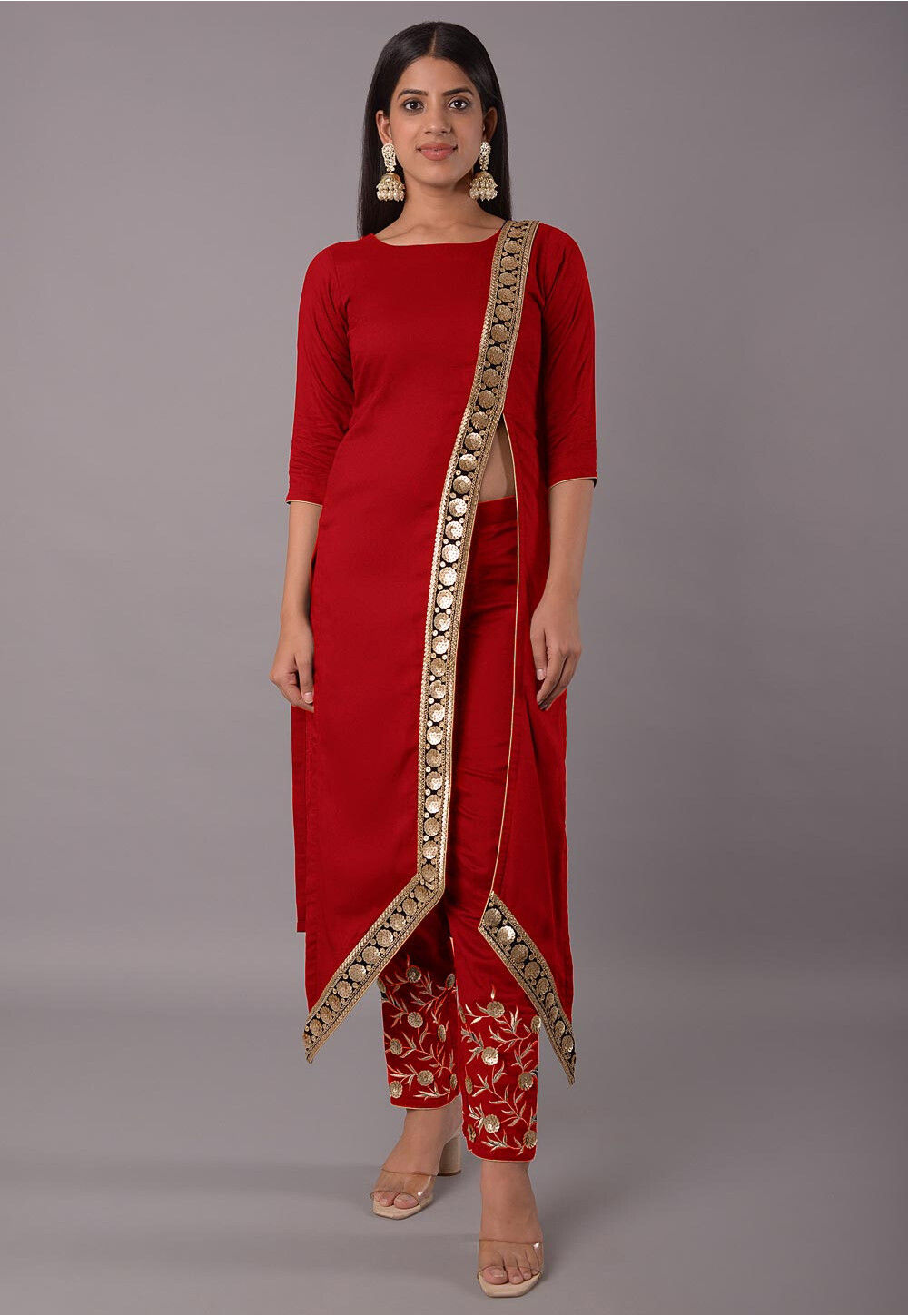 Buy Embroidered Rayon Pakistani Suit in Red Online : KUR81 - Utsav Fashion