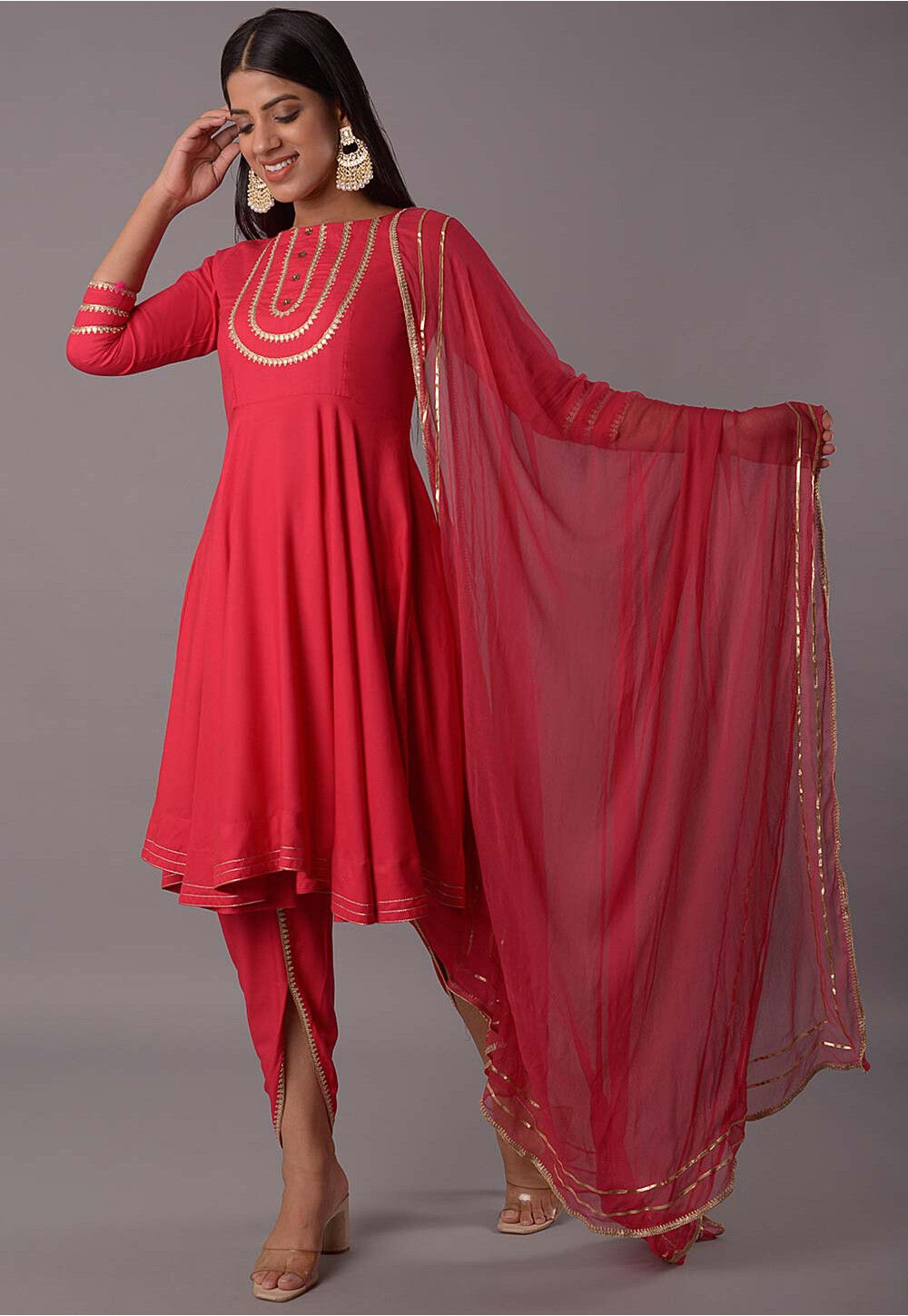 Buy Embroidered Rayon Punjabi Suit in Red Online : KUR57 - Utsav Fashion