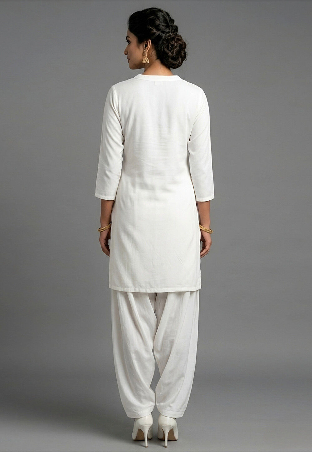 Buy Embroidered Rayon Straight Kurta Set in White Online : TDW585 ...