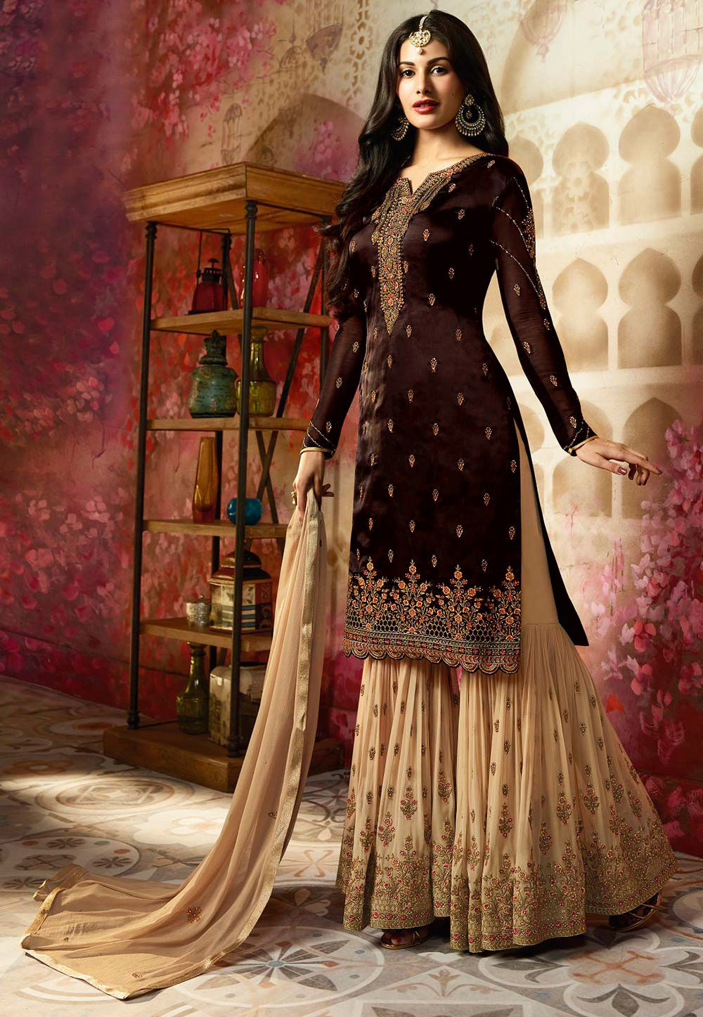 Buy Embroidered Georgette Pakistani Suit in Brown Online : KCH2088 ...