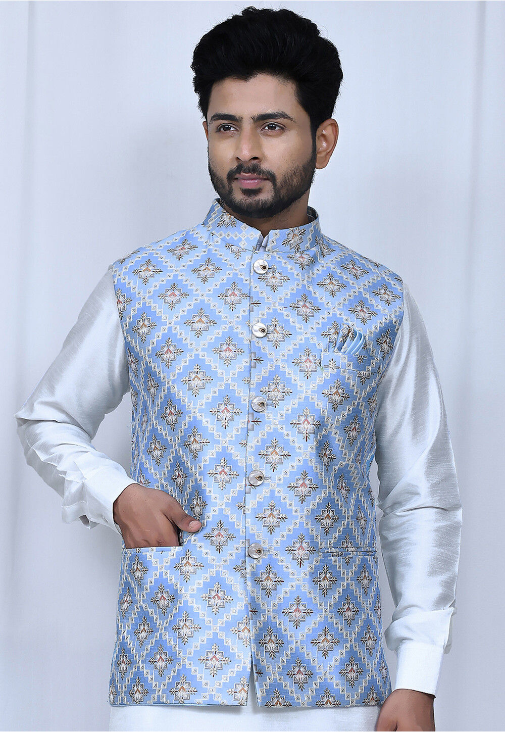 light blue designer jacket