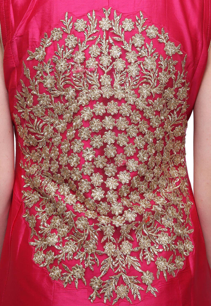 Buy Embroidered Taffeta Silk Front Slit Pakistani Suit in Fuchsia ...