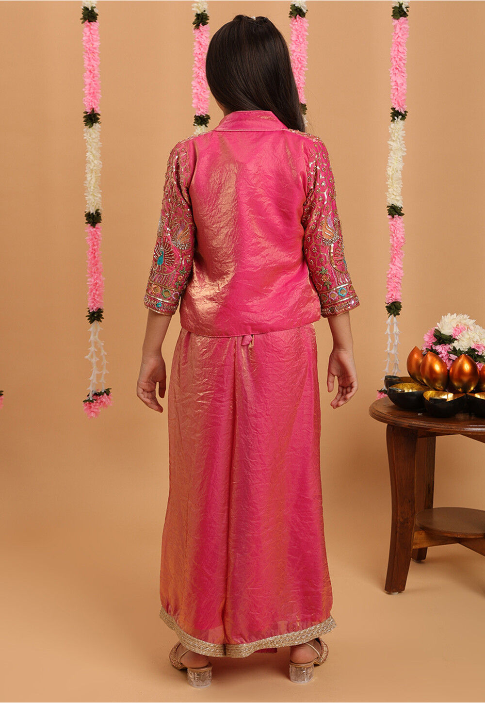 Buy Embroidered Tissue Crop Top Set in Pink Online : UKU1786 - Utsav ...