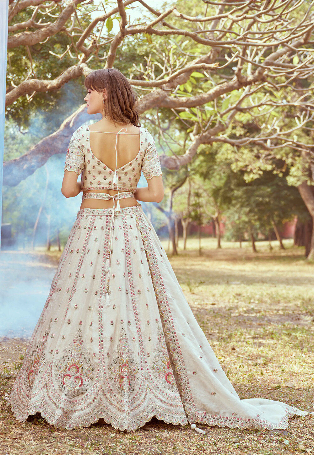 Buy Embroidered Tissue Lehenga in Cream Online : LBC2210 - Utsav Fashion