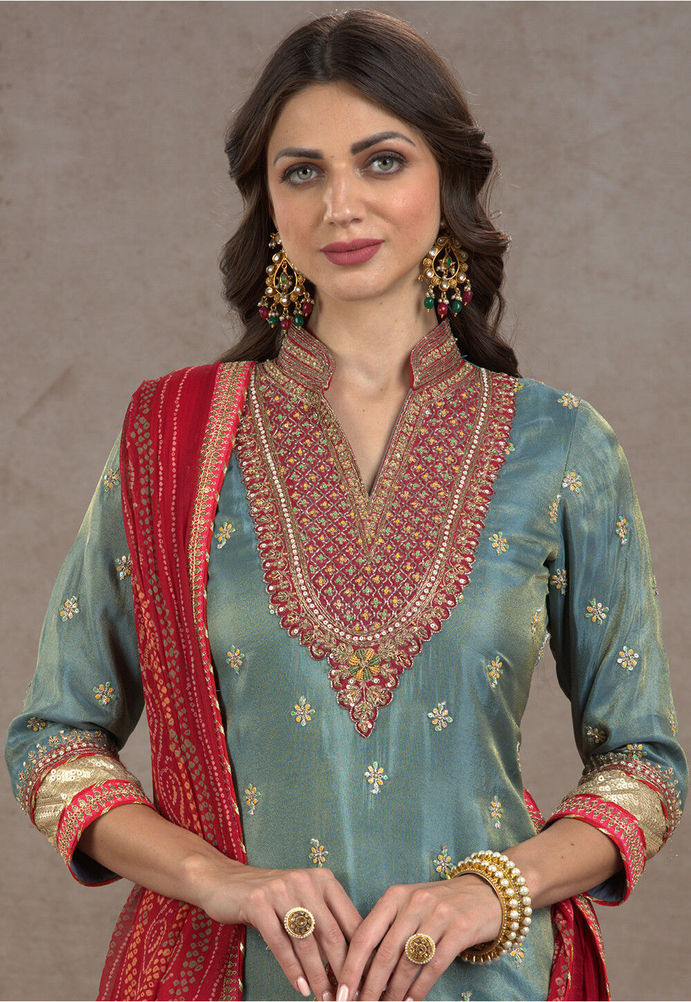 Buy Embroidered Tissue Pakistani Suit in Light Blue Online : KPH63 ...