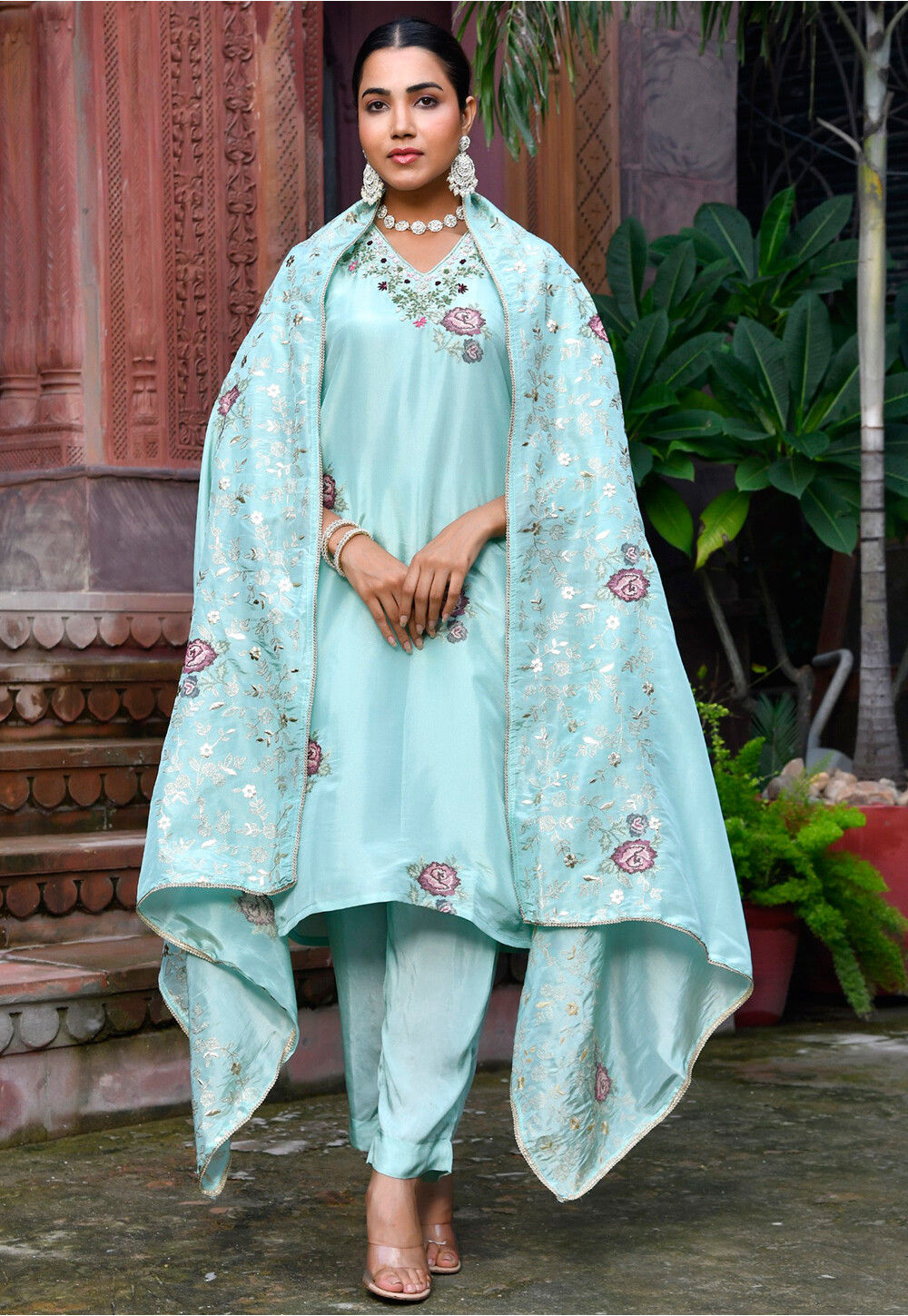 Buy Embroidered Tissue Pakistani Suit in Pastel Blue Online : KJN4699 ...