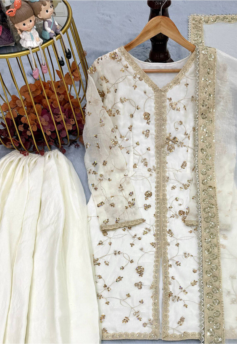 Buy Embroidered Tissue Pakistani Suit in White Online : KGF6659 - Utsav ...