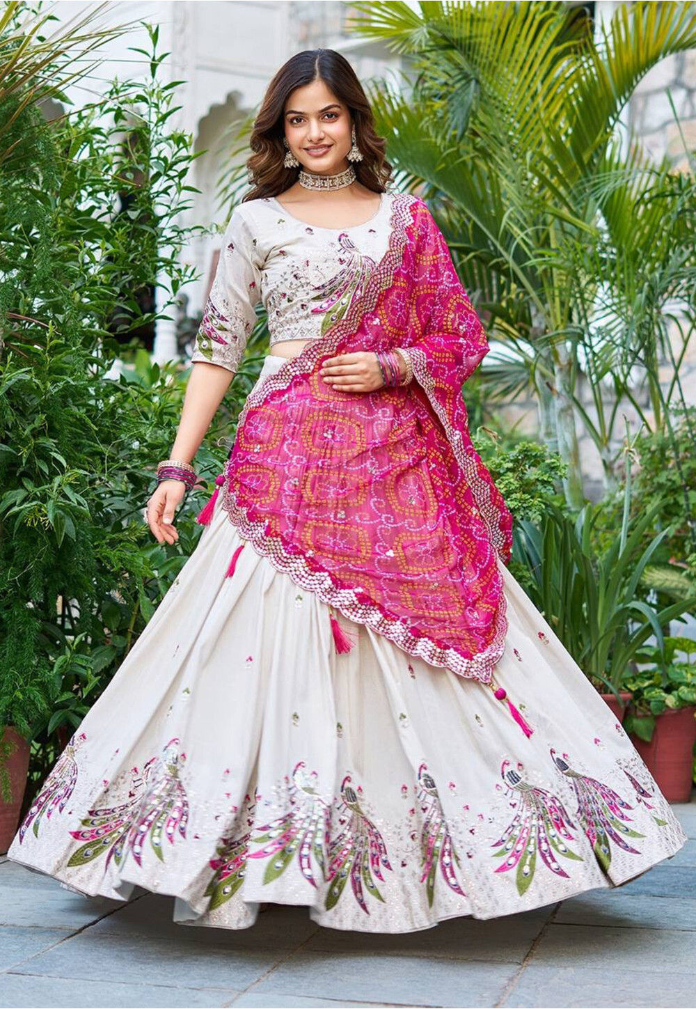 Buy Embroidered Tissue Silk Lehenga in Cream Online : LQU1569 - Utsav ...
