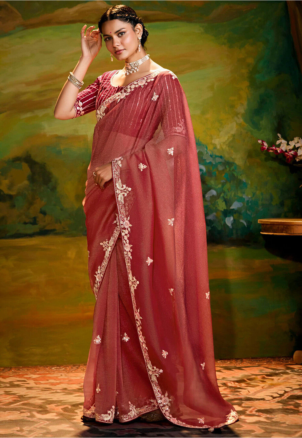 Buy Embroidered Tissue Silk Saree in Maroon Online : SKGA2966 - Utsav ...