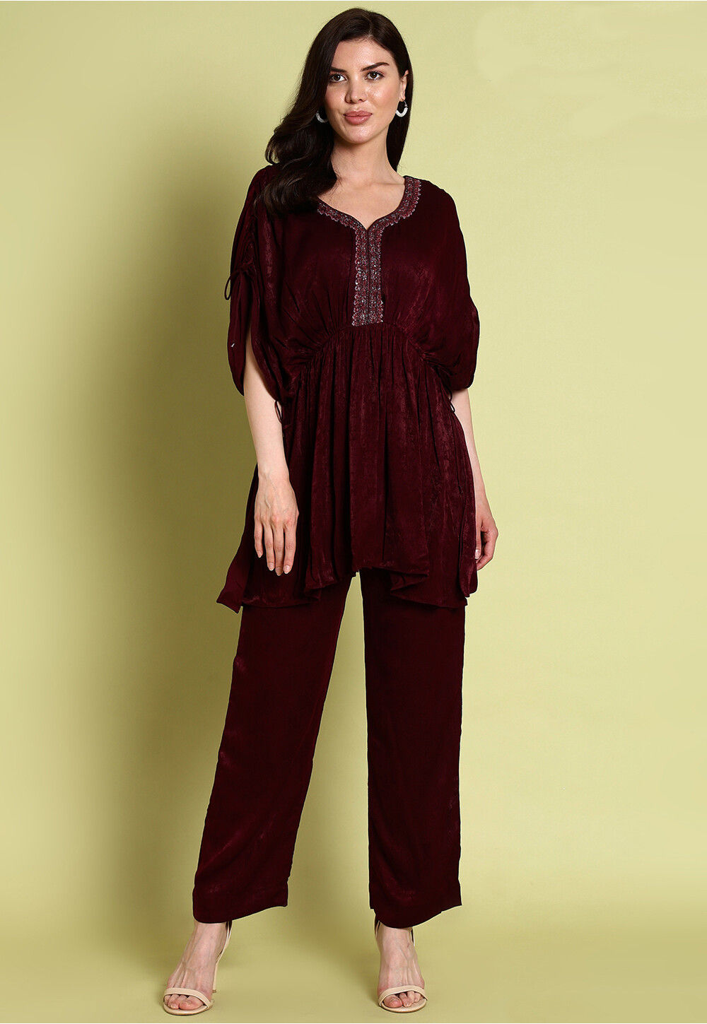 Buy Embroidered Velvet A Line Kurti Set in Maroon Online : TKL641 ...