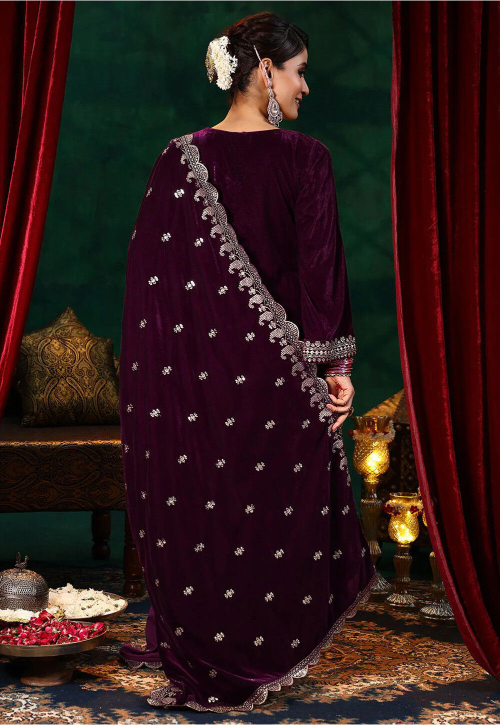 Buy Embroidered Velvet A Line Suit in Purple Online : KJC6194 - Utsav ...