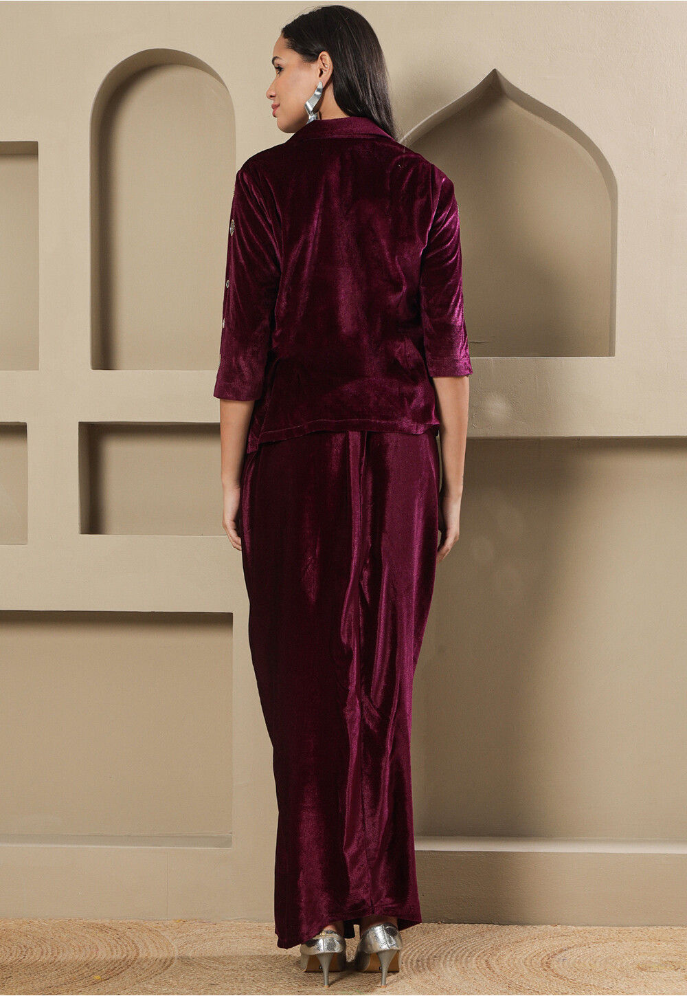 Buy Embroidered Velvet Crop Top Set in Wine Online : TBF802 - Utsav Fashion
