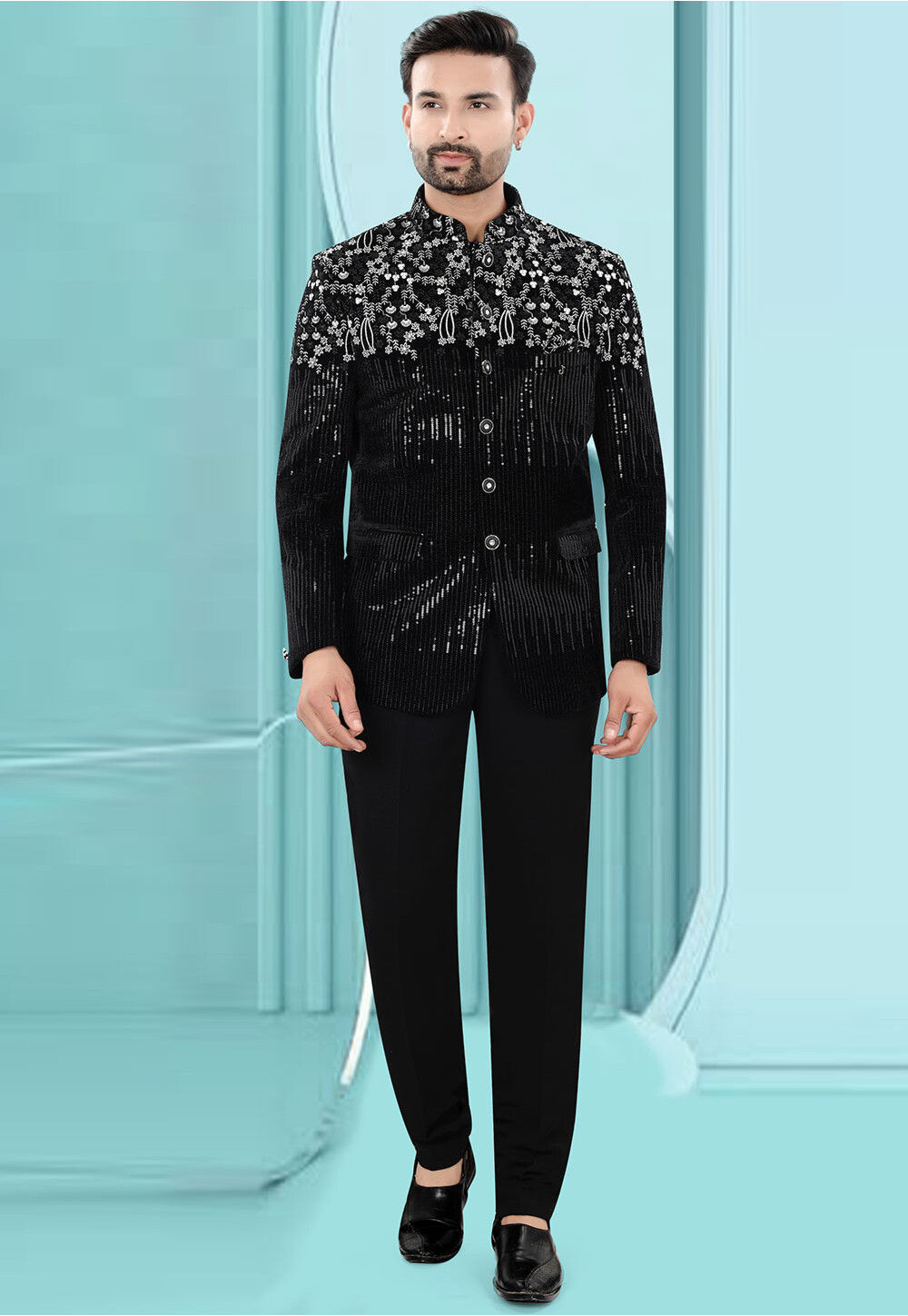 Buy Embroidered Velvet Jodhpuri Jacket in Black Online : MHG3288 ...