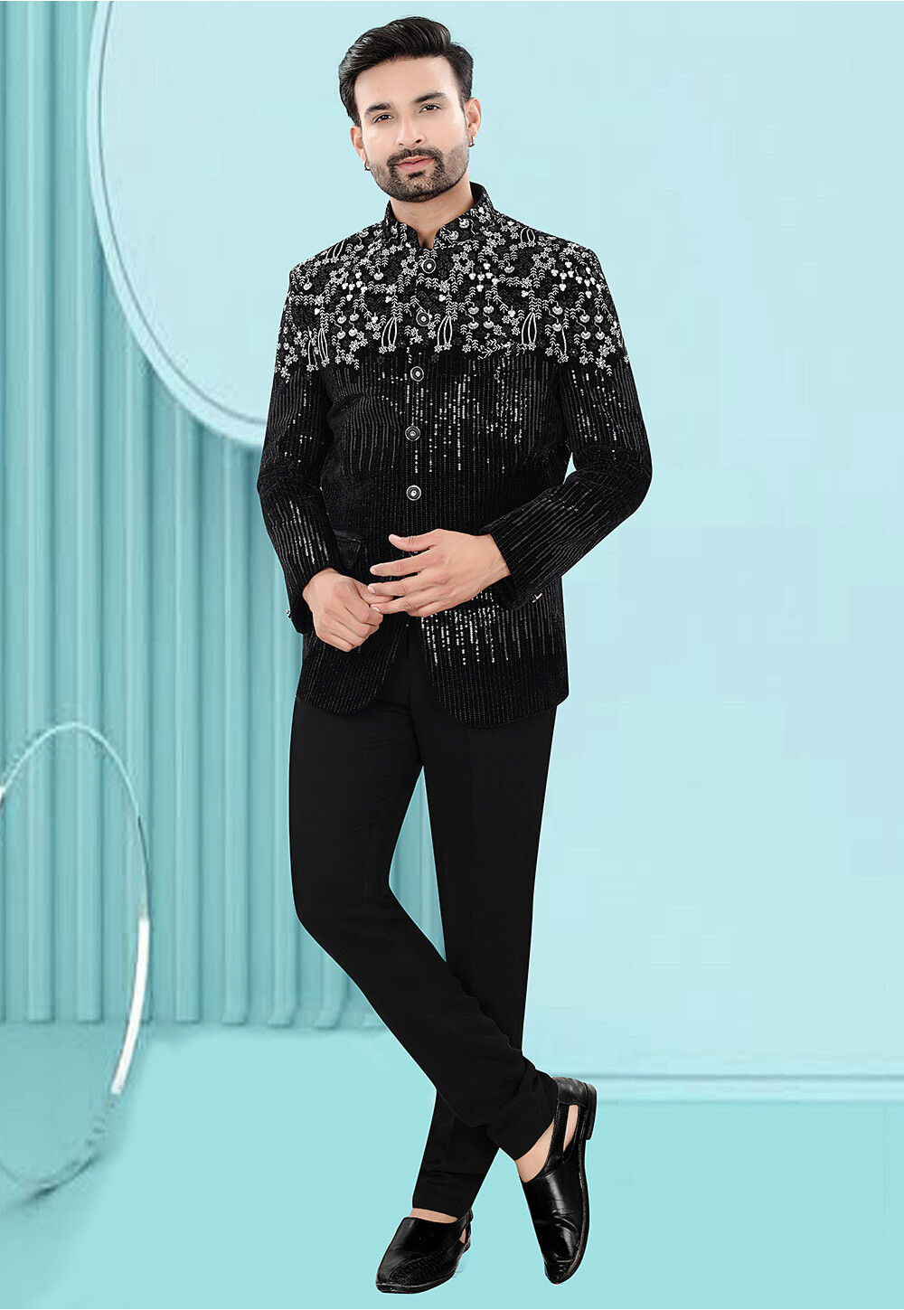 Buy Embroidered Velvet Jodhpuri Jacket in Black Online : MHG3288 ...