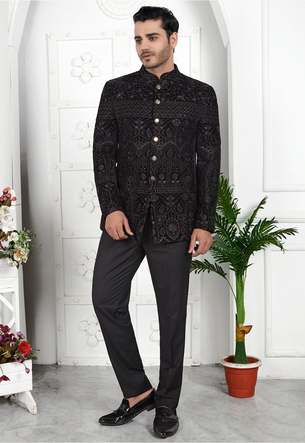 Buy Embroidered Velvet Jodhpuri Jacket in Black Online : MLY1878 ...