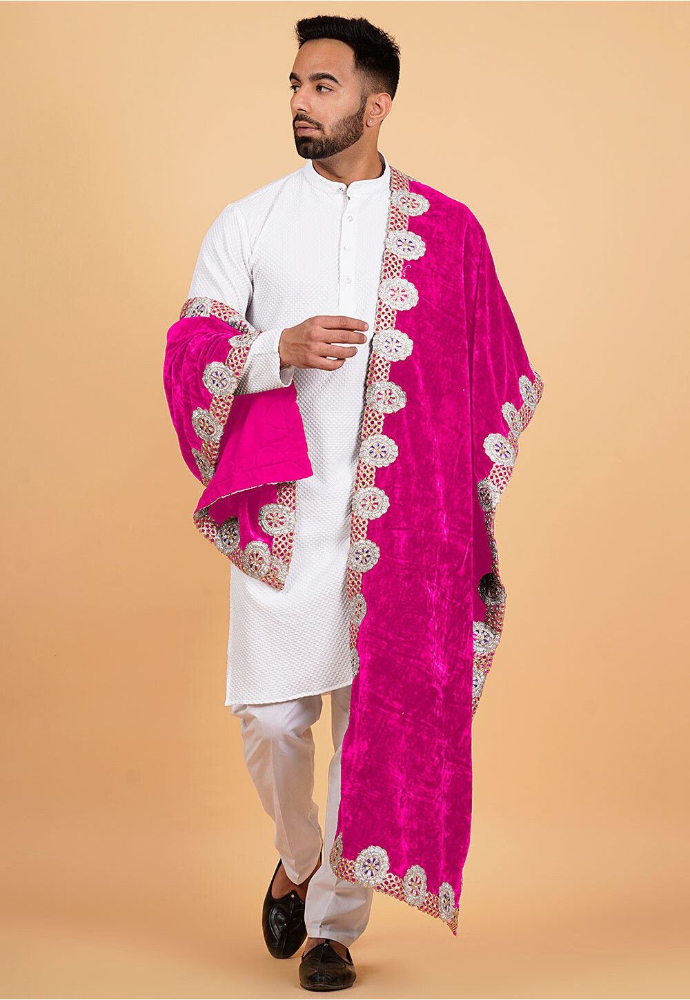Buy Embroidered Velvet Mens Dupatta in Pink Online : MTE2563 - Utsav ...