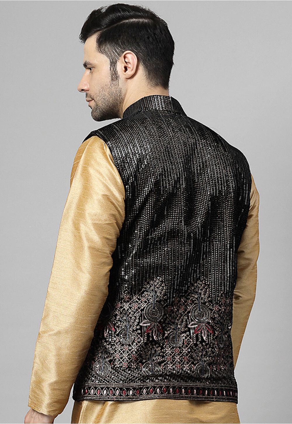 Buy Embroidered Velvet Nehru Jacket in Black Online : MXX1017 - Utsav ...