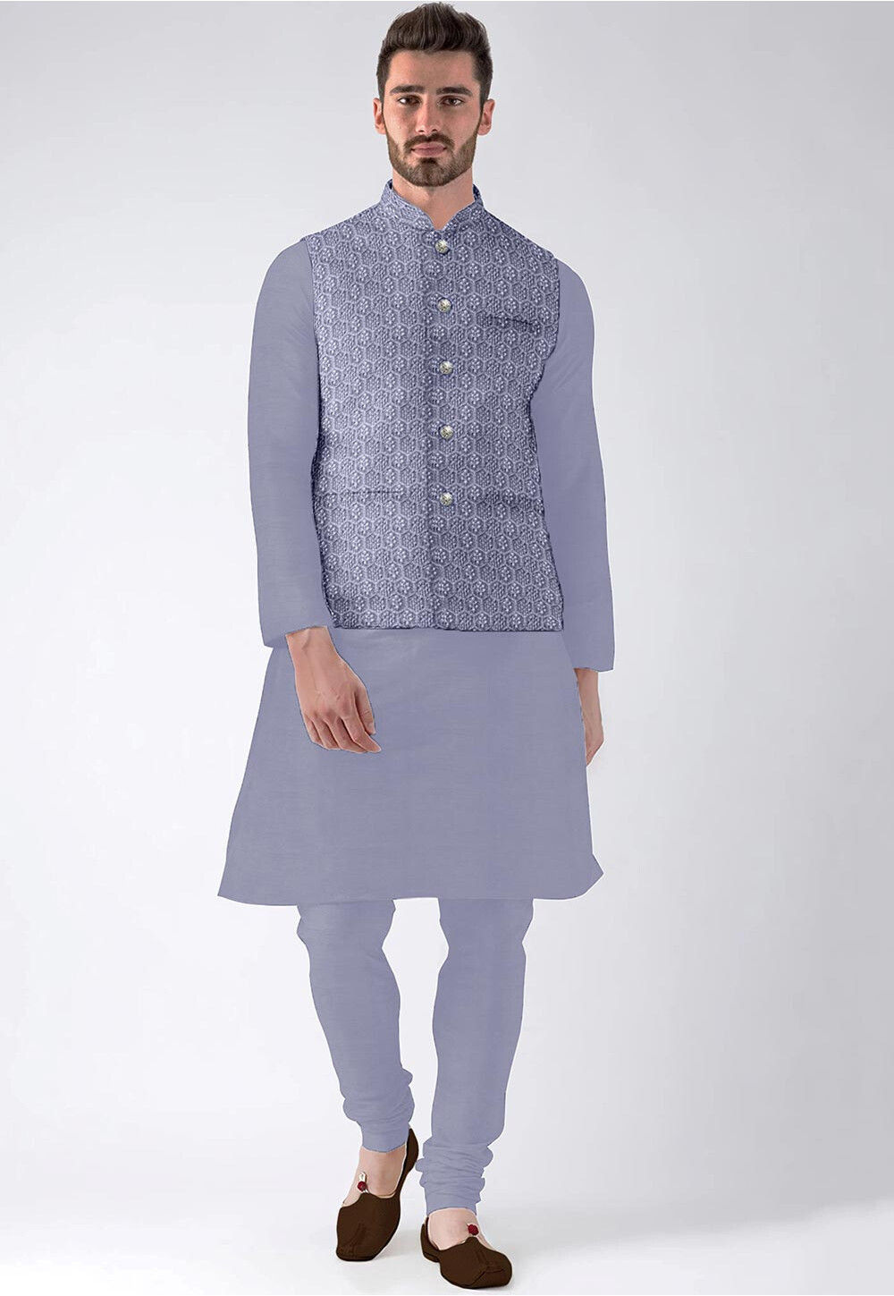 Buy Embroidered Velvet Nehru Jacket in Grey Online : MTE2240 - Utsav ...