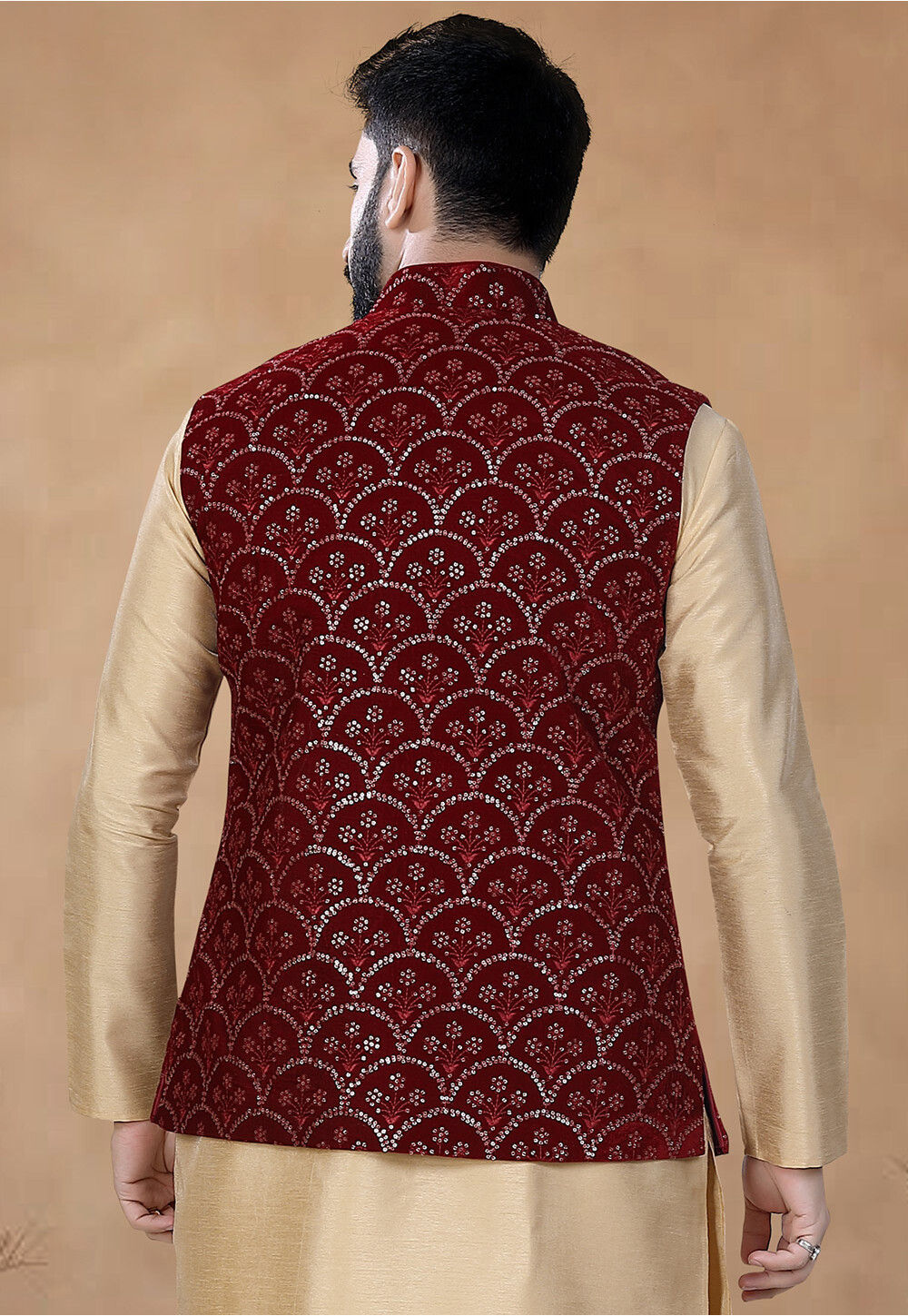 Buy Embroidered Velvet Nehru Jacket in Maroon Online : MUY2311 - Utsav ...