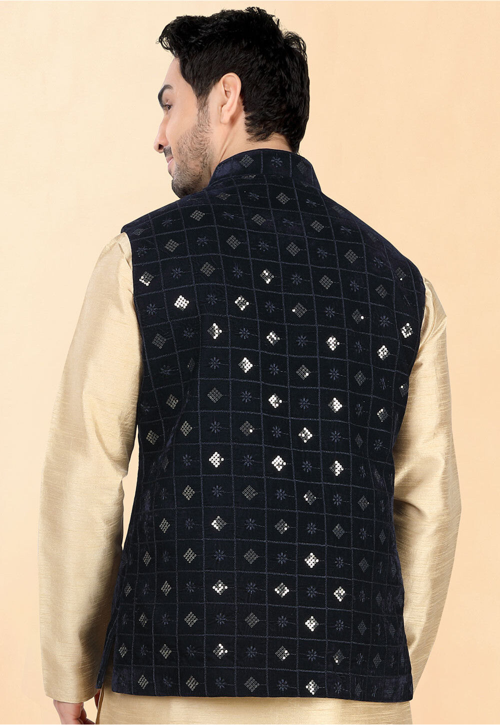 Buy Embroidered Velvet Nehru Jacket in Navy Blue Online : MUY2330 ...