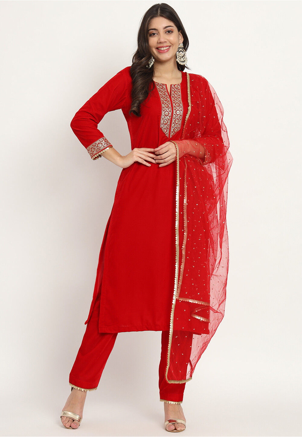 Buy Embroidered Velvet Pakistani Suit in Red Online : KNV505 - Utsav ...